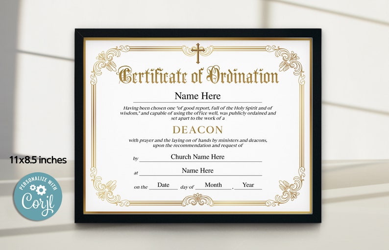 Deacon Ordination Certificate Template, Printable Certificate of ...