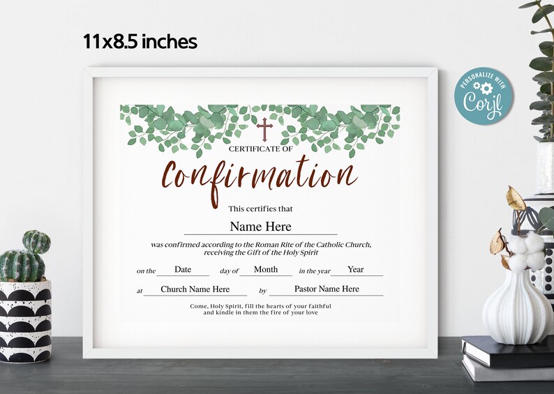 Confirmation Certificate, 11x8.5 Catholic Confirmation Certificate ...