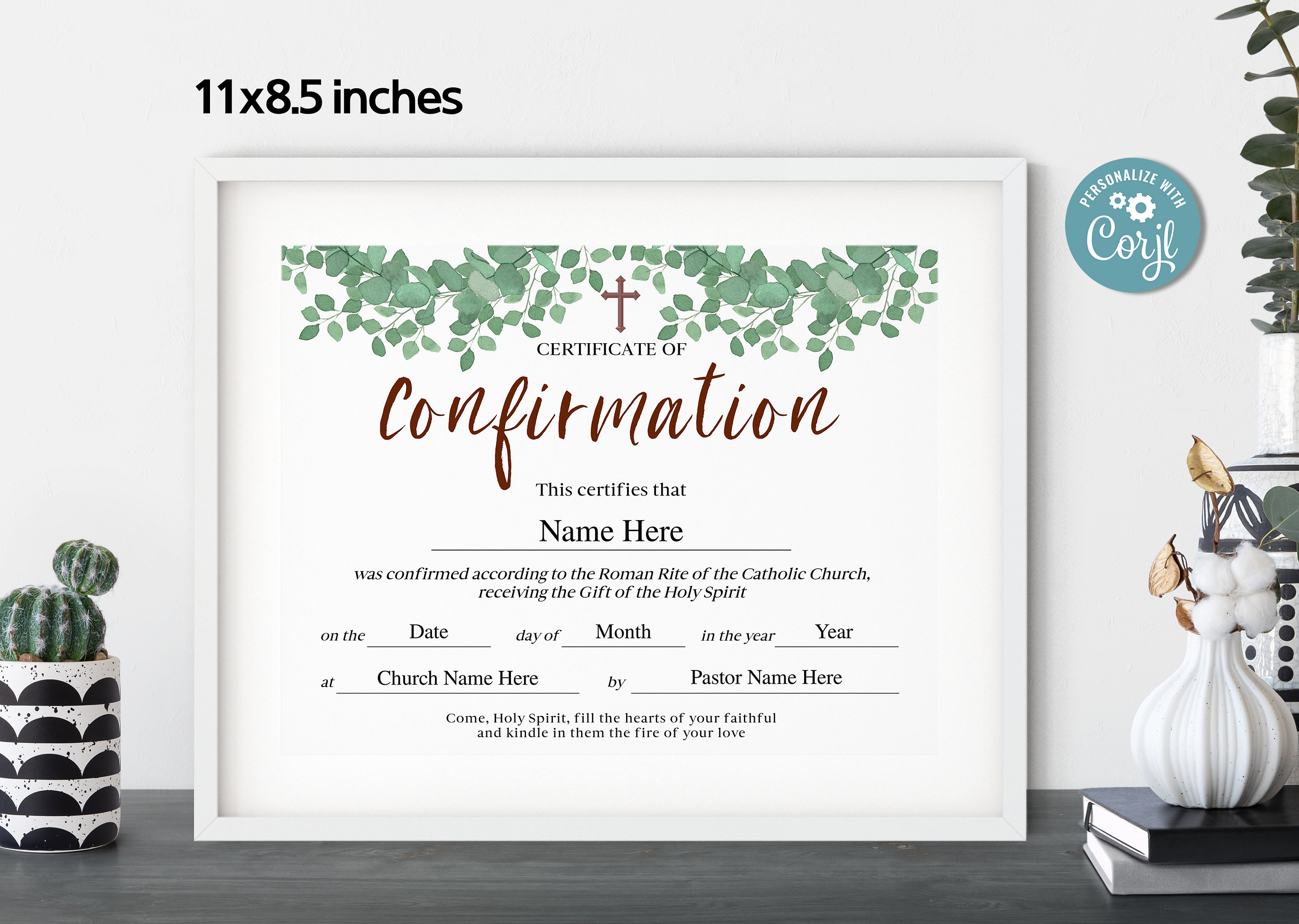 Confirmation Certificate, 11x8.5 Catholic Confirmation Certificate ...