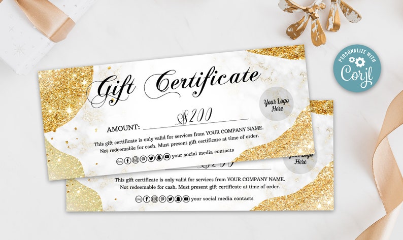 Gold Glitter Gift Voucher Editable Gift Certificate Gold - Etsy