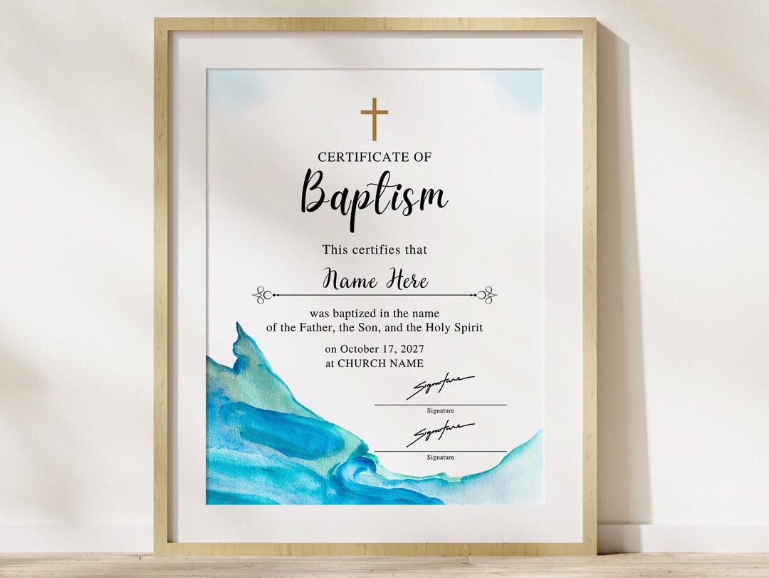 8.5x11 Baptism Certificate, Printable Certificate of Baptism Template ...