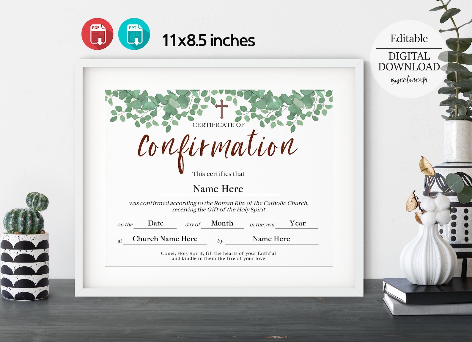 11x8.5 Catholic Confirmation Certificate Download, Confirmation ...