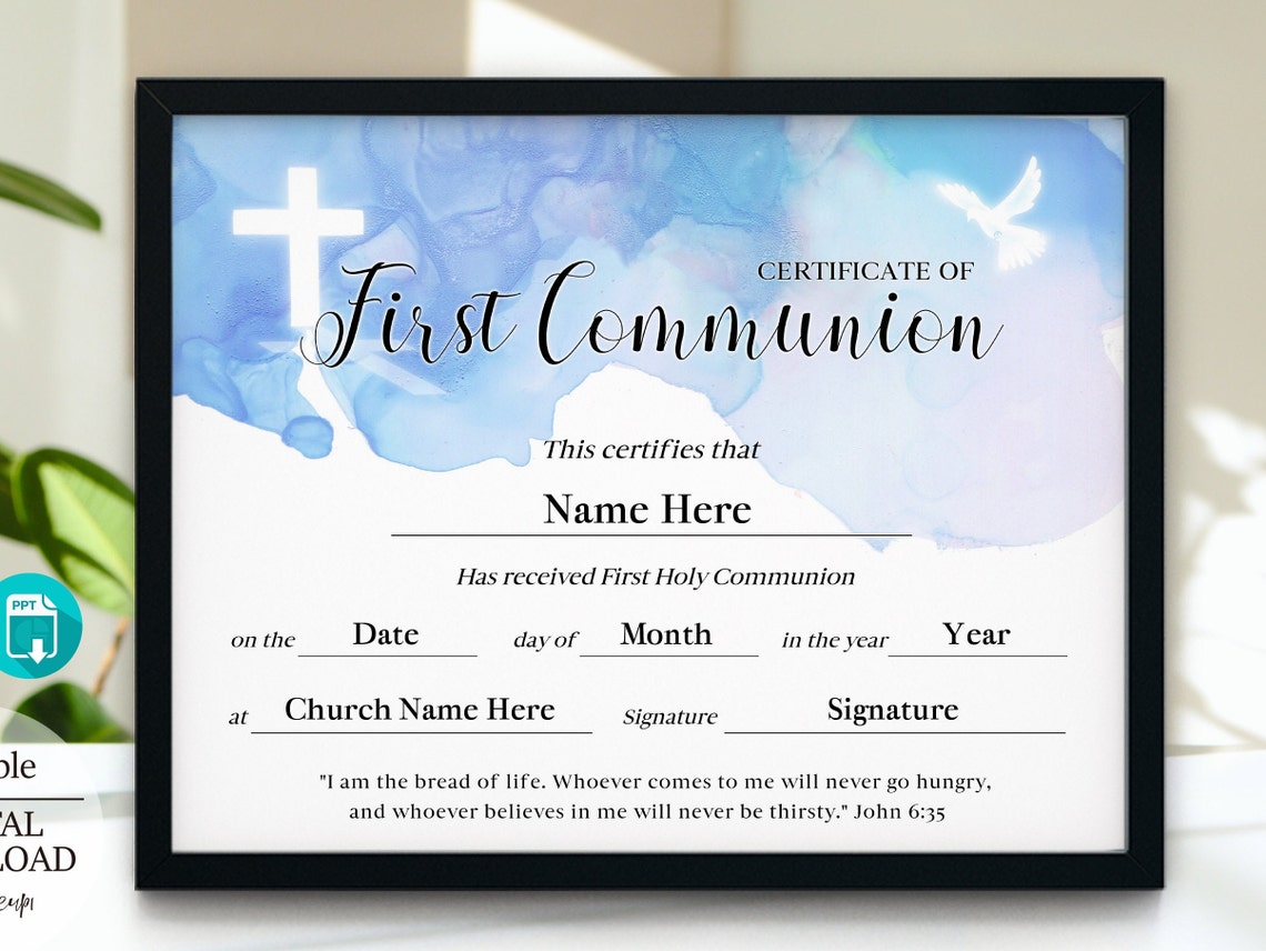 11x8.5 First Communion Certificate, Printable First Communion ...