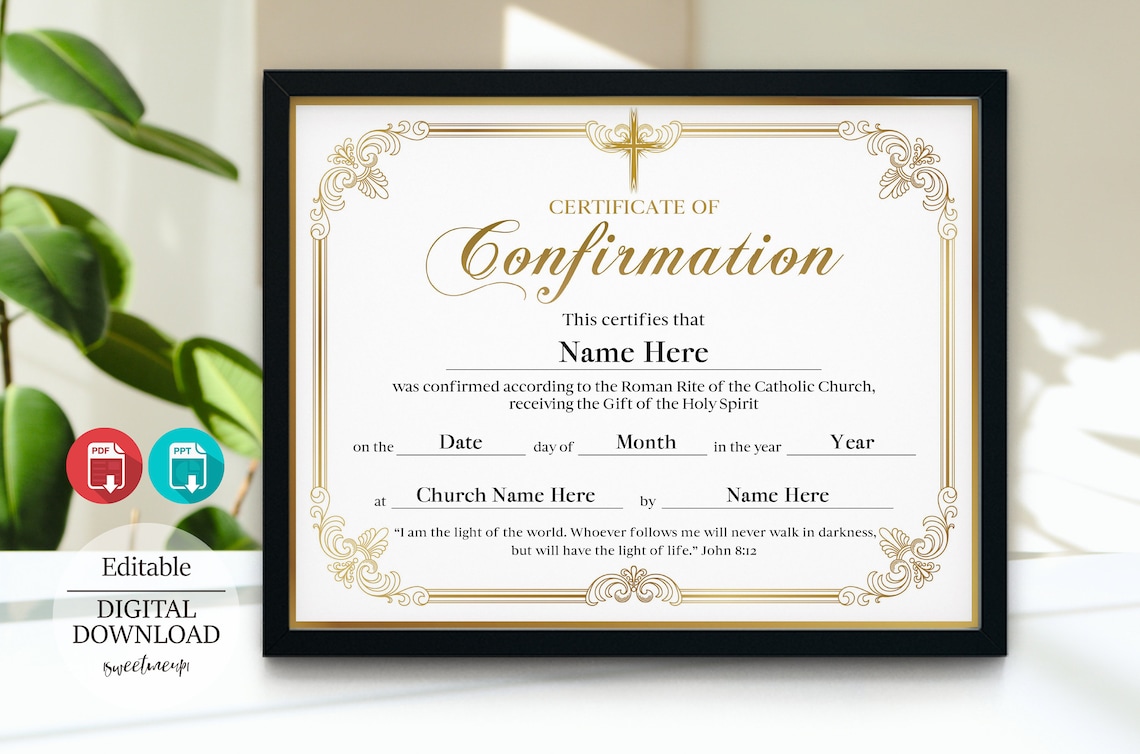 Confirmation Certificate Printable Gold Elegance Confirmation - Etsy