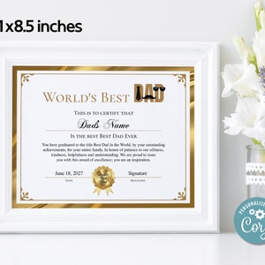 World's Best Dad Certificate Award, Best Dad Award Certificate ...