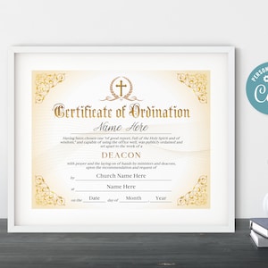 Editable Ordained Minister Certificate Template, Elegant Ordination ...