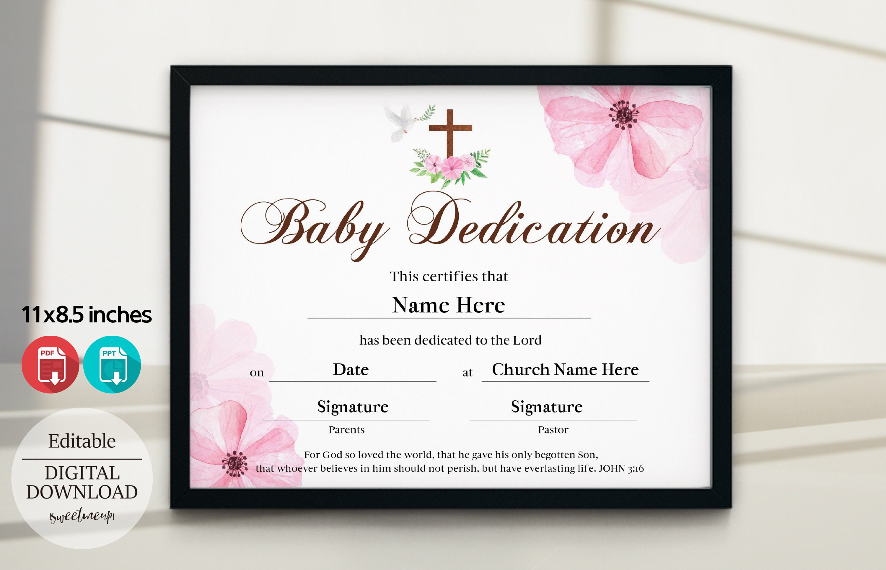 Baby Dedication Certificate, Girl Baby Dedication Certificate Template ...