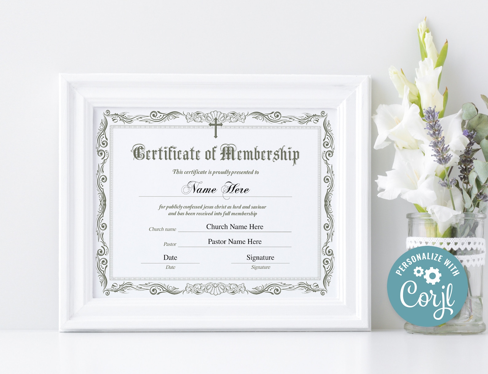Church Membership Certificate Template, 11x8.5 Printable Certificate of ...