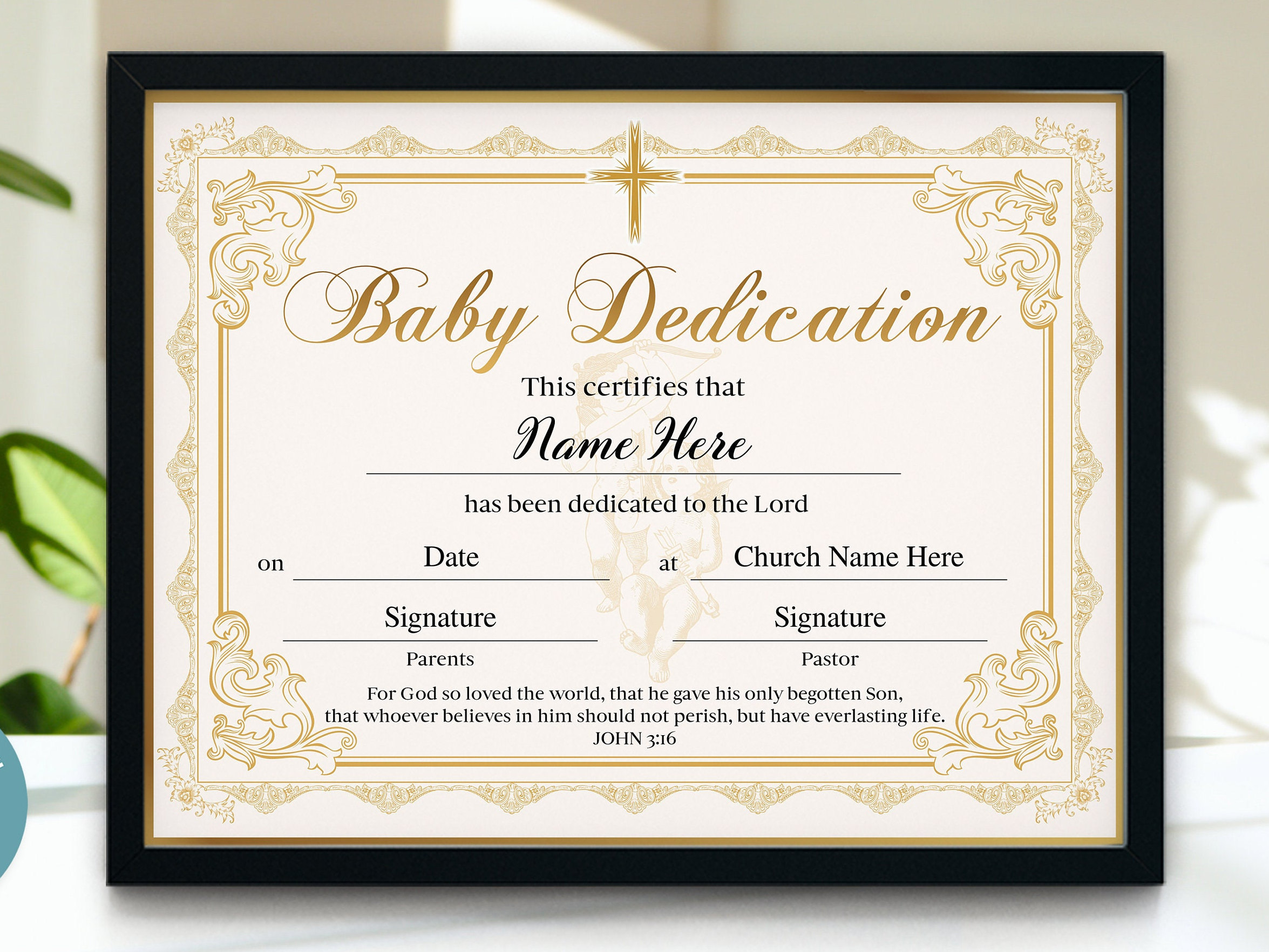 Baby Dedication Certificate, 11x8.5 Gold Baby Dedication Certificate ...