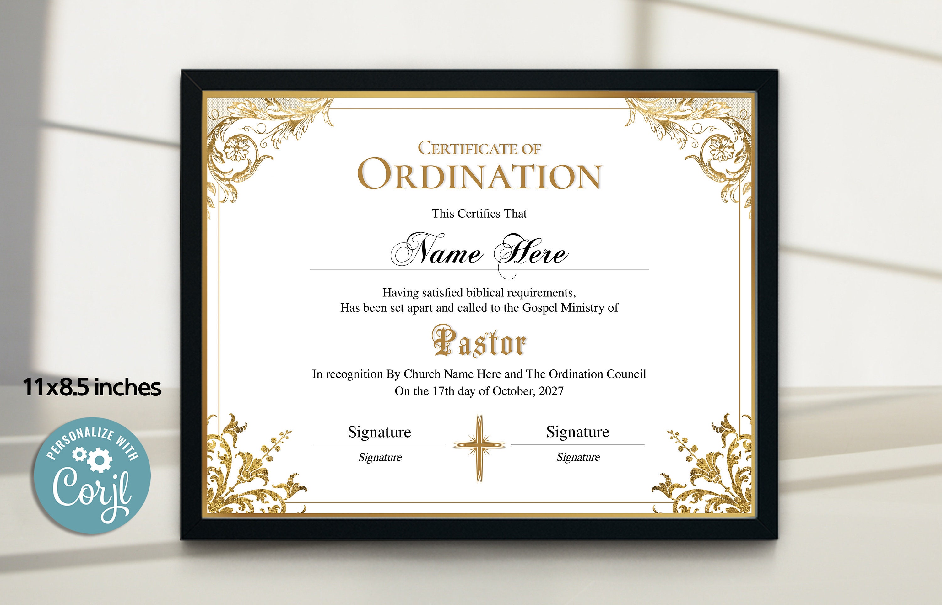 Pastor Ordination Certificate Template, Editable Certificate of ...