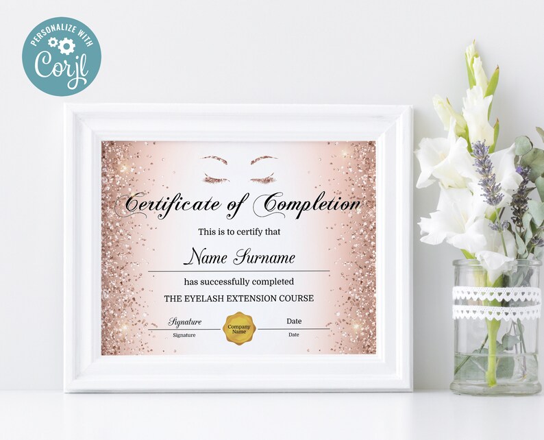 Certificate of Completion, Lashes Certificate Template,rose Gold ...