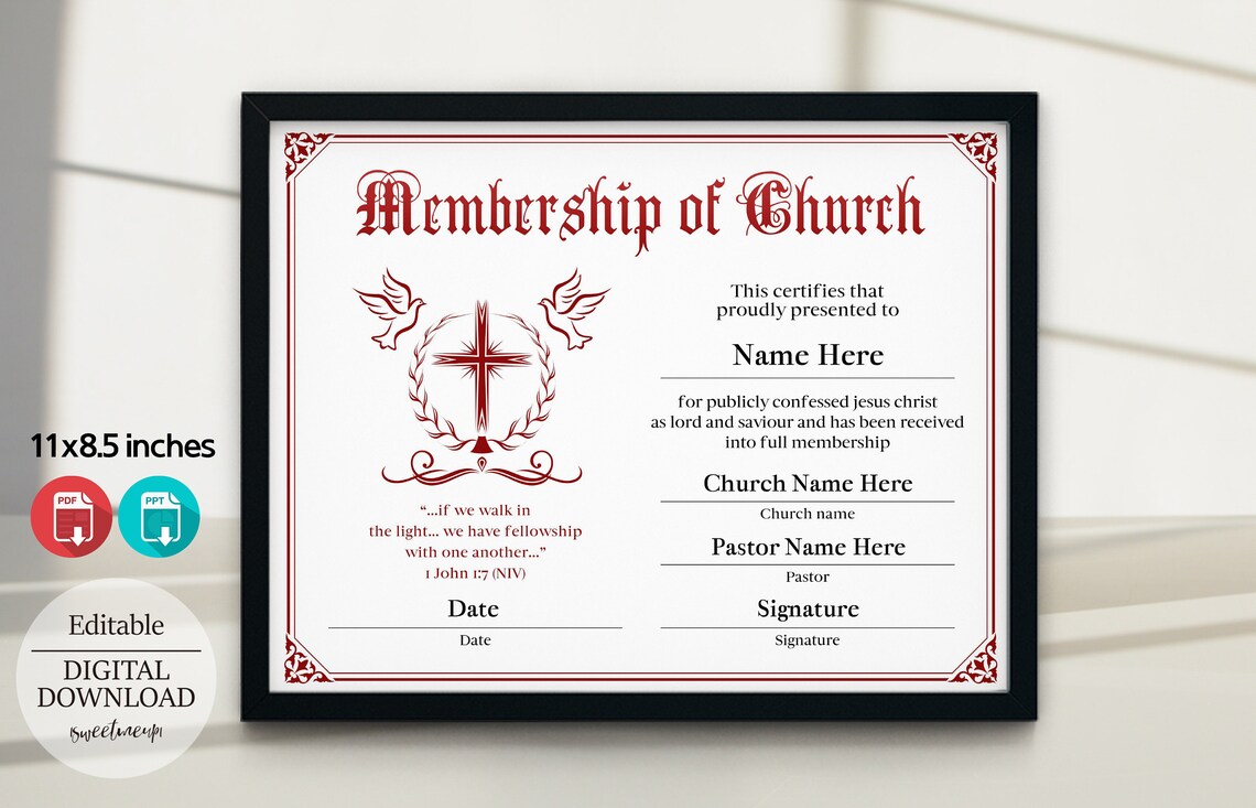11x8.5 New Member Certificate of Membership Printable Church - Etsy