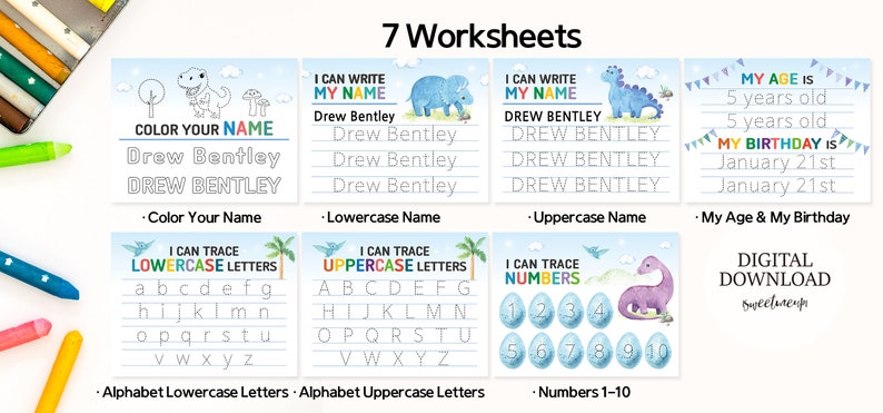 Custom Name Tracing Practice, Dinosaur Personalised Handwriting ...