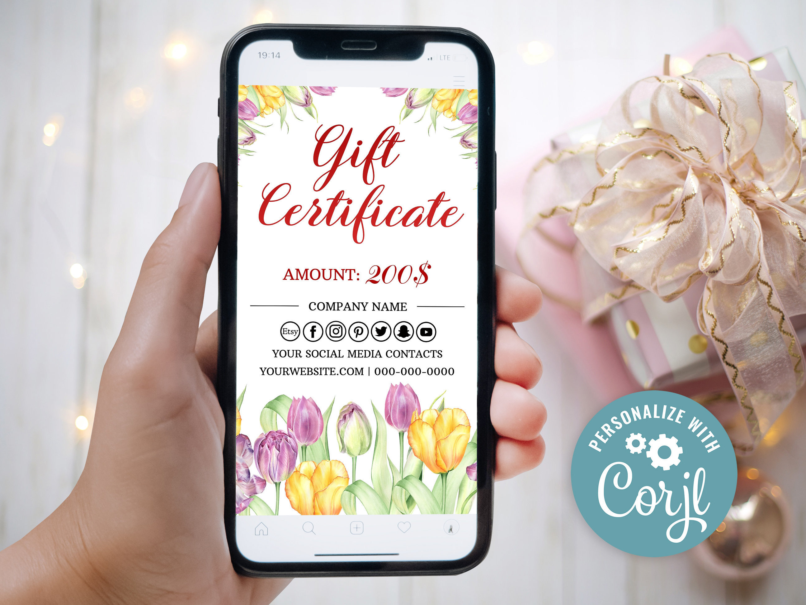 Mobile Gift Certificate Template, Floral Digital Gift Certificate ...