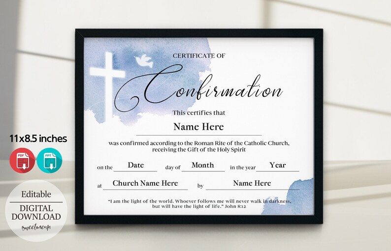 Confirmation Certificate Template, Editable Printable Confirmation ...