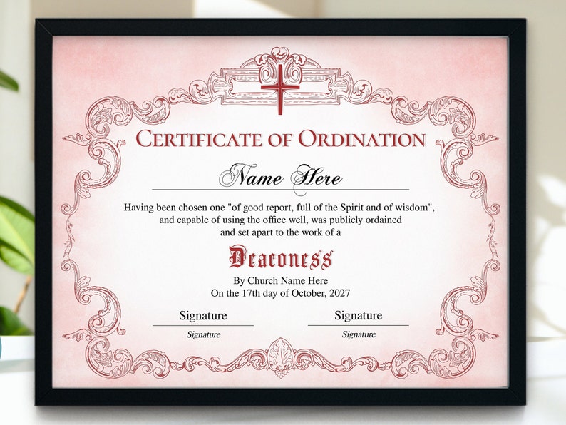 Deaconess Ordination Certificate Template, Printable Editable ...