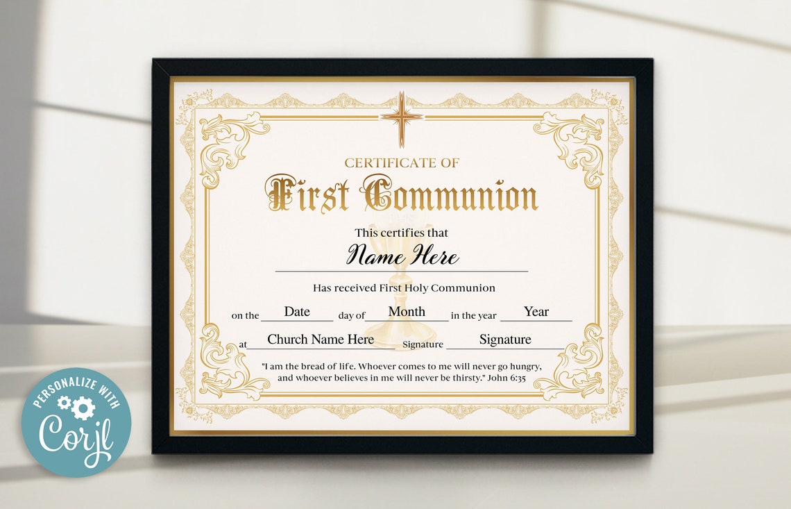 First Communion Certificate 11x8.5 Printable First Communion - Etsy
