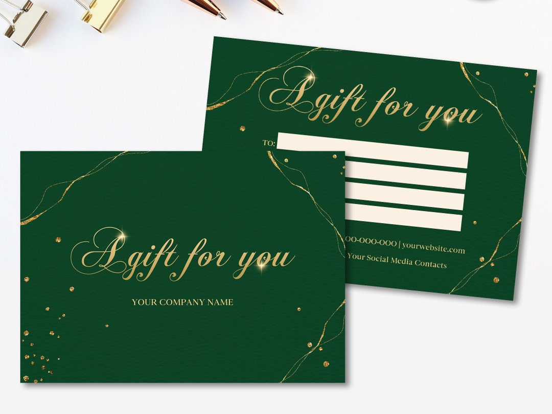 Green Gift Certificate Template, 5x7 Gift Voucher, Modern Gift ...