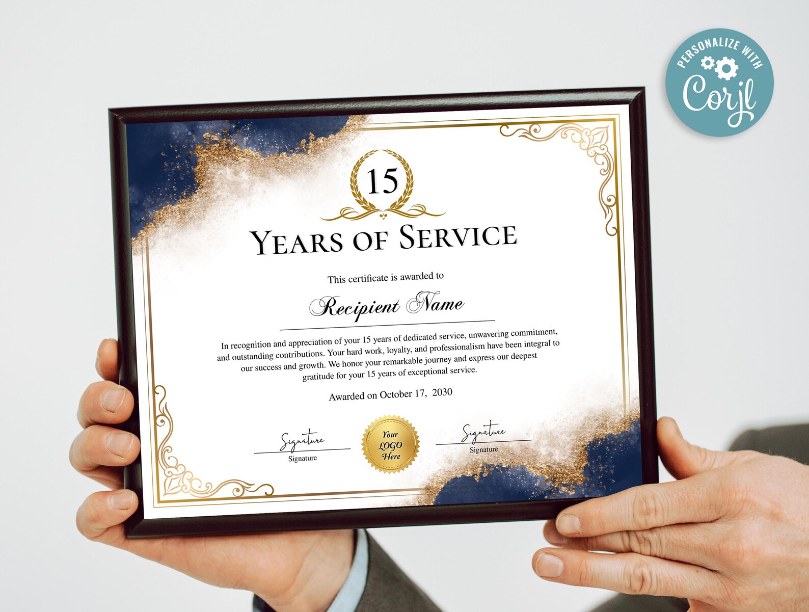 15 Years of Service Anniversary Award, Employee Recognition Editable ...