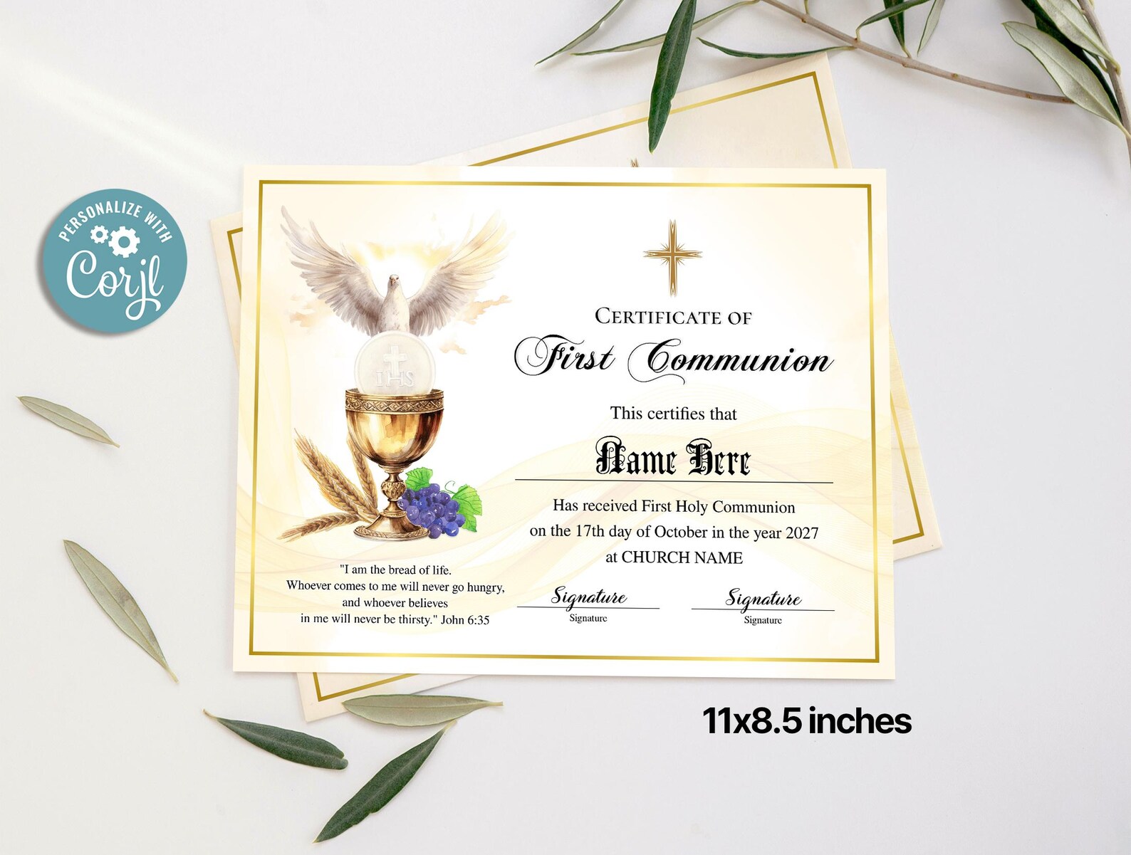 First Holy Communion Certificate Template, First Communion Gift, Church ...