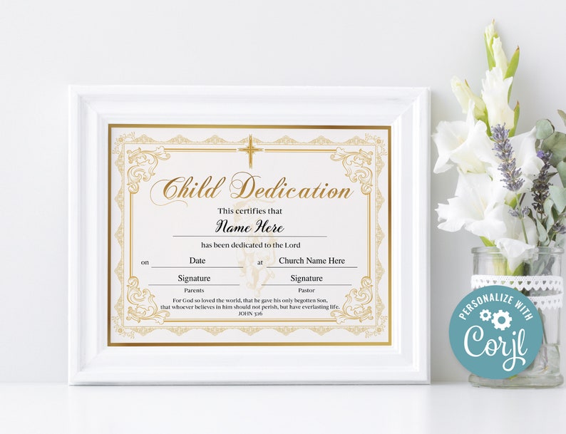 11x8.5 Child Dedication Certificate, Editable Child Dedication ...