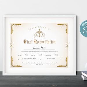 First Reconciliation Certificate, 11x8.5 Certificate of First ...