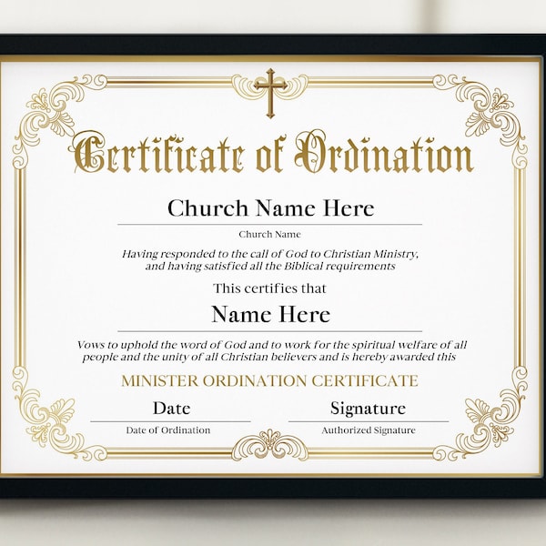 Editable Ordained Minister Certificate Template - Etsy