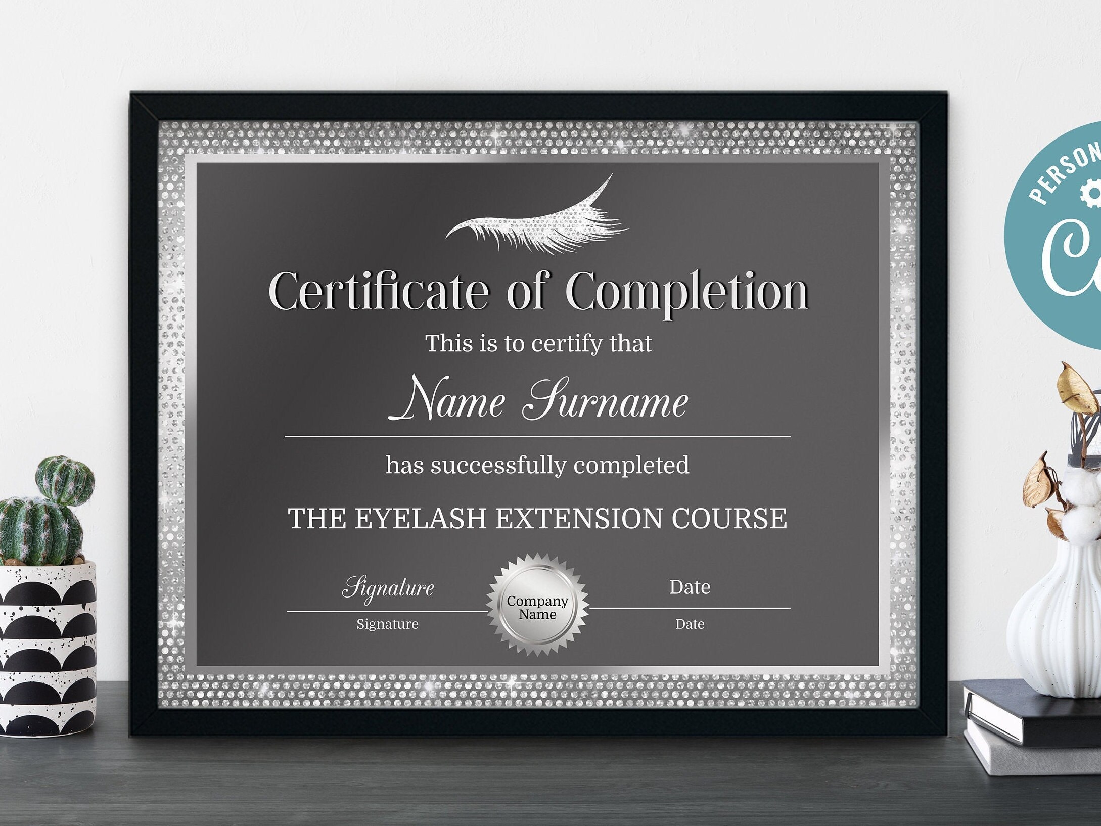 Lashes Certificate Template, Certificate of Completion,silver and Black ...