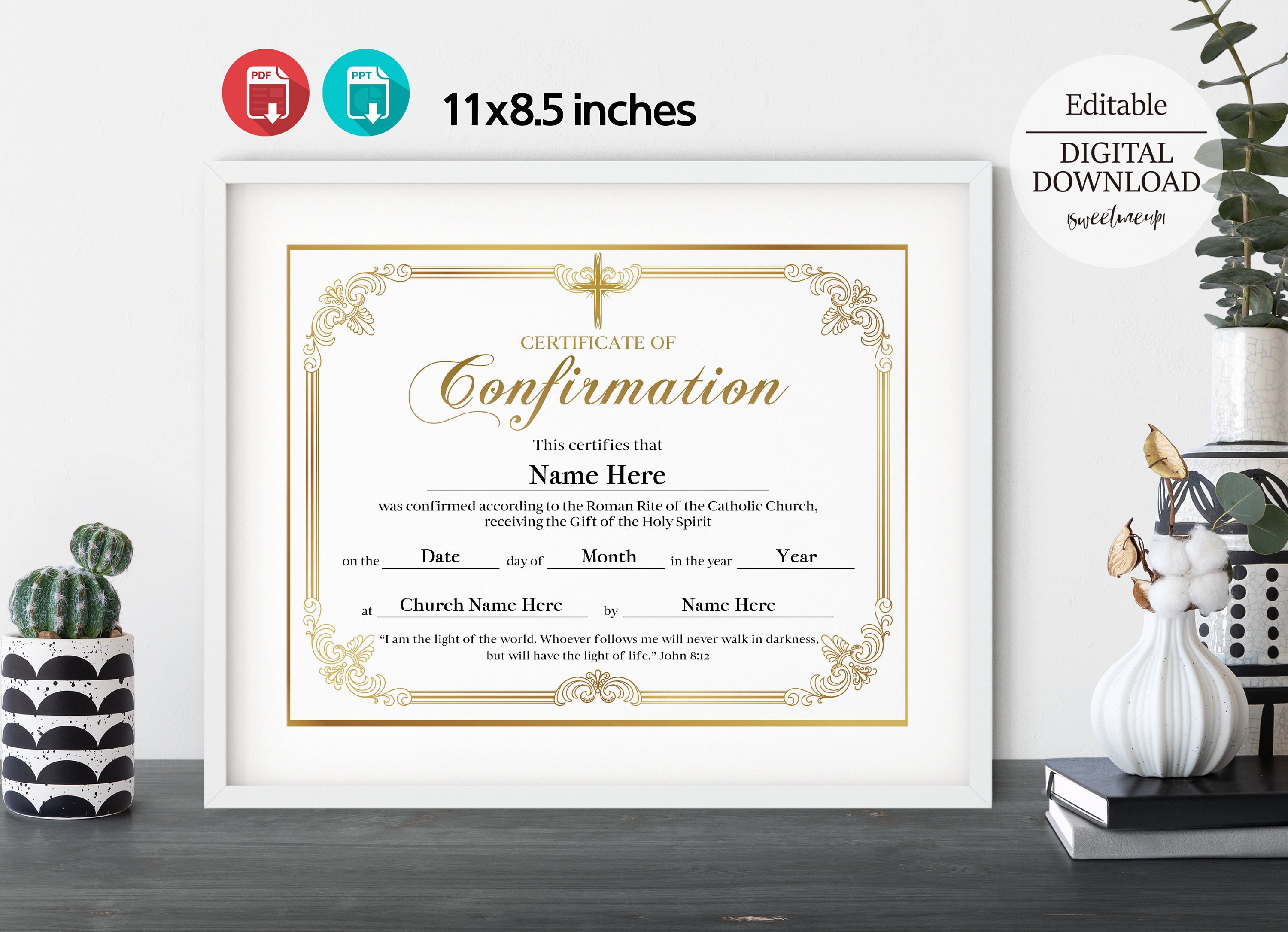 Confirmation Certificate, Printable Gold Elegance Confirmation ...
