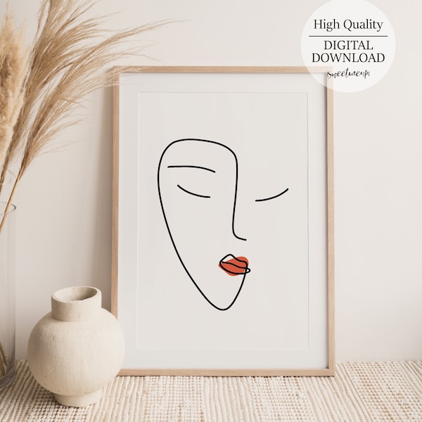 Line Drawing Print Face Lips - Etsy