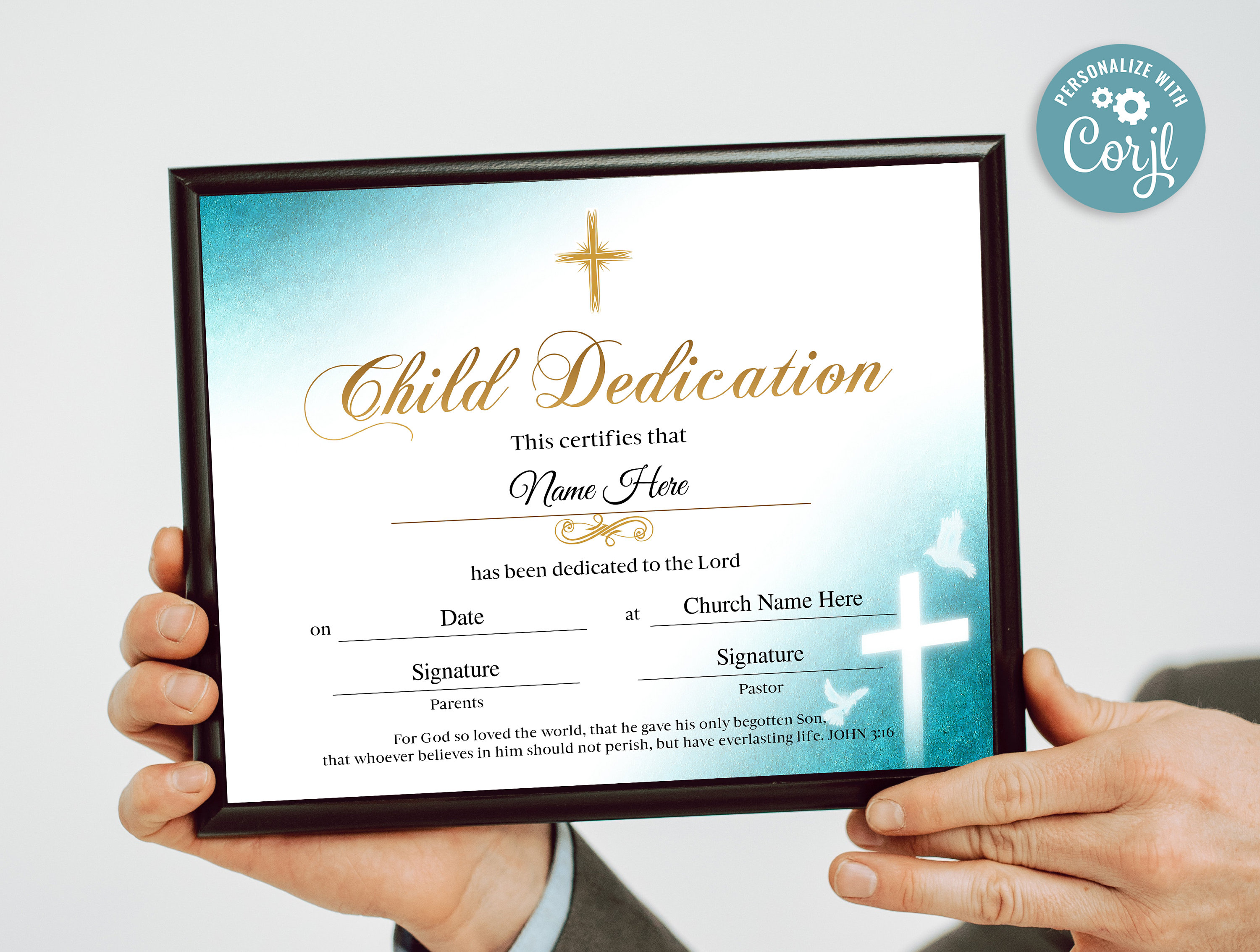 Child Dedication Certificate, 11x8.5 Baby Dedication Certificate, Editable Child Christening ...
