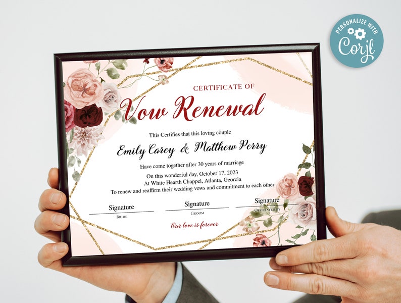 Vow Renewal Certificate Template Editable Printable Wedding - Etsy