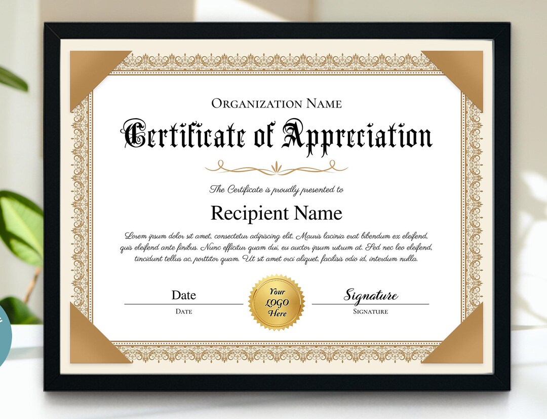Editable Certificate Of Appreciation Template 11x8 5 Appreciation