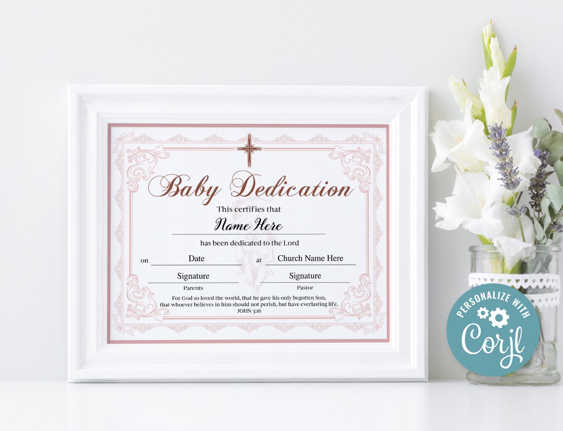 Baby Dedication Certificate Baby Girl Dedication Certificate - Etsy
