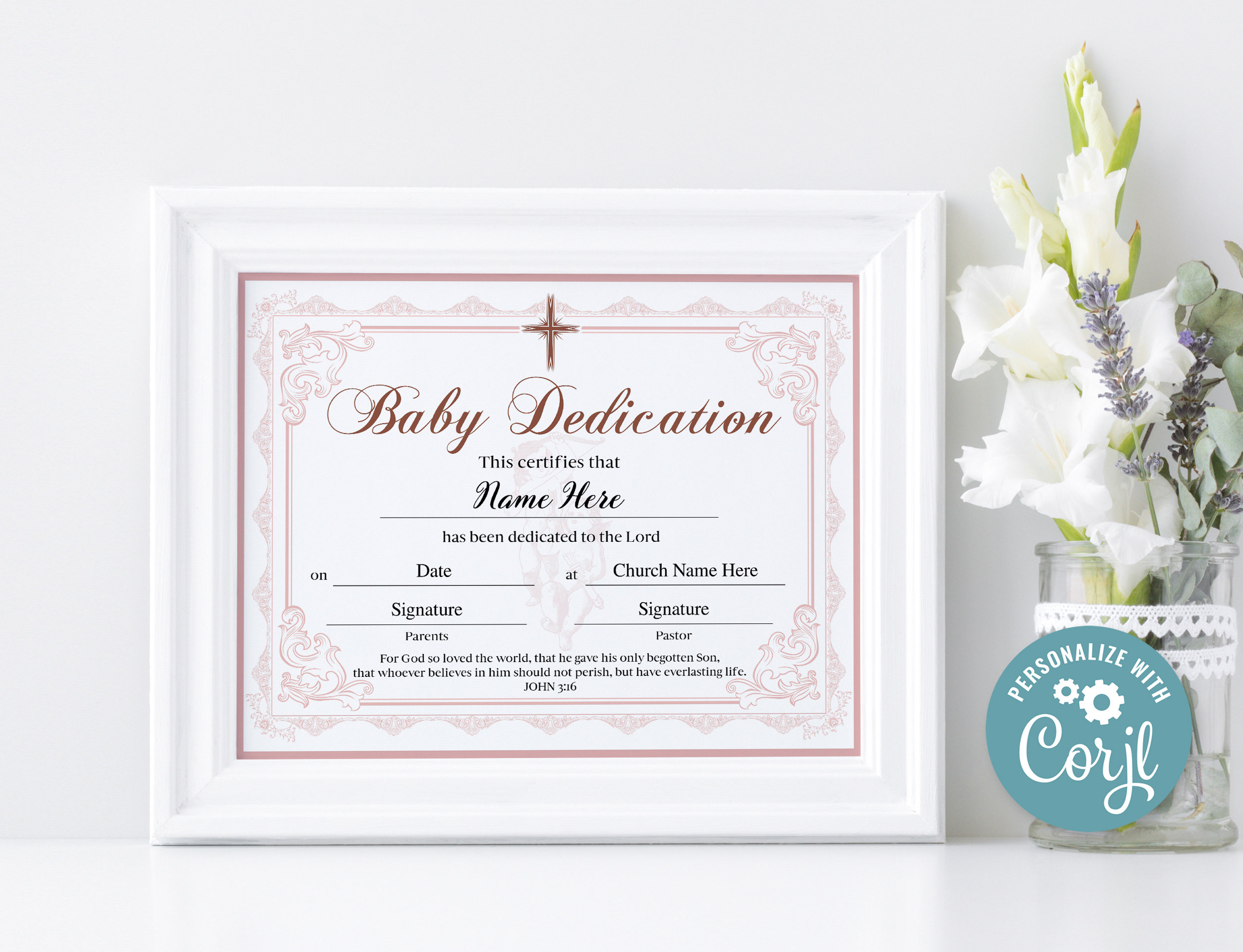 Baby Dedication Certificate, Baby Girl Dedication Certificate, 11x8.5 ...