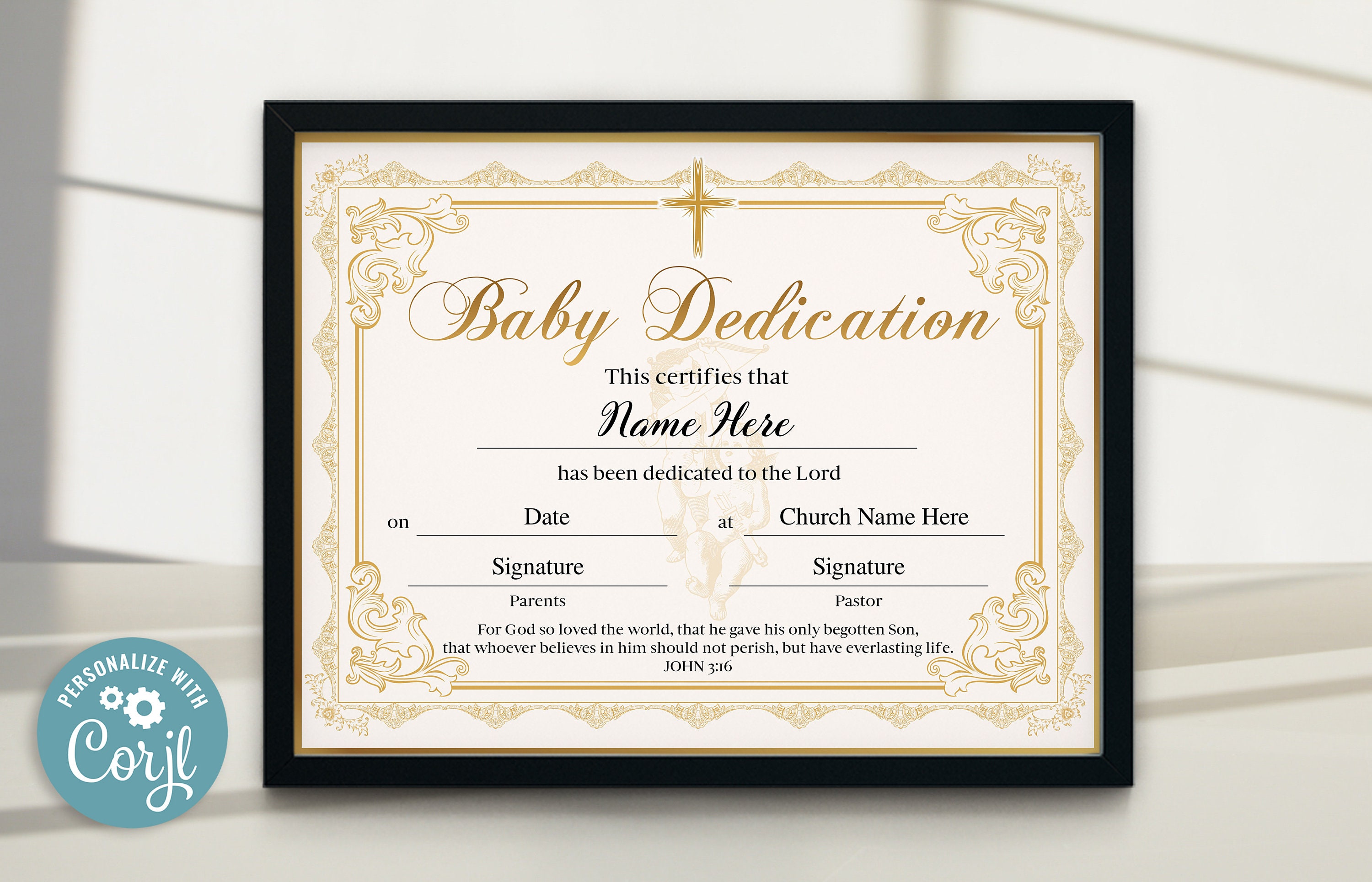 Baby Dedication Certificate 11x8.5 Gold Baby Dedication - Etsy