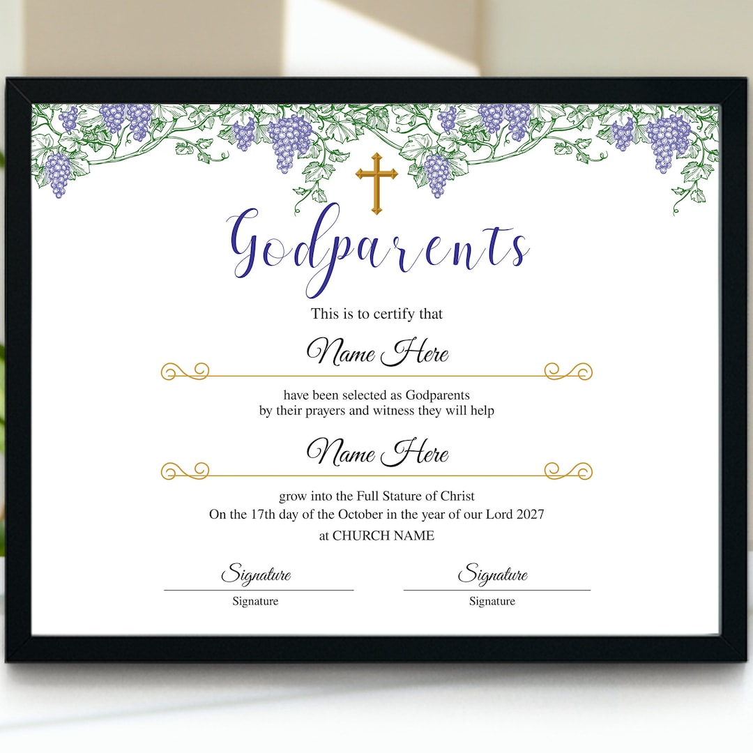 Green Godparents Certificate, Printable Editable Godparents Certificate ...