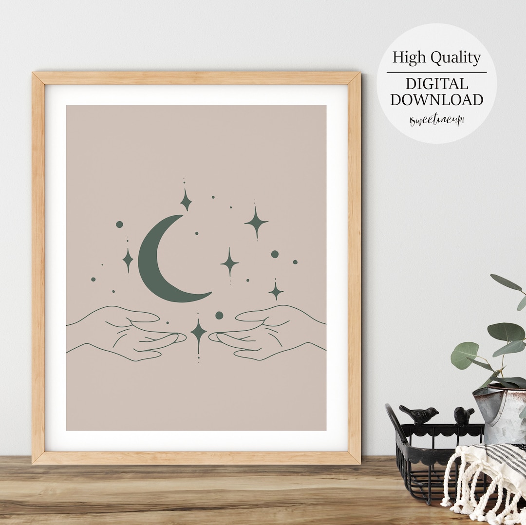Moon Hand Printable Art, Holding the Moon and Star Print, Celestial ...