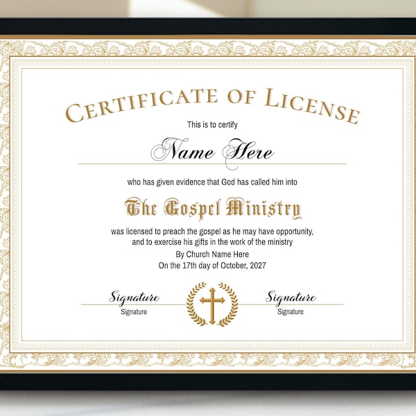 Religious Certificate of License Template - Etsy