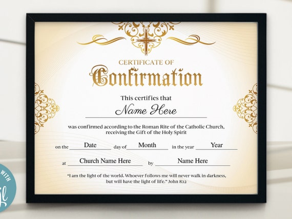 11x8.5 Gold Certificate of Confirmation Printable - Etsy