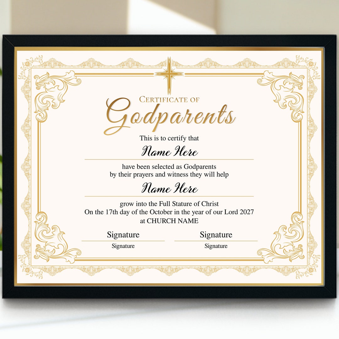 Godparents Certificate Template, Printable Editable Godparents ...