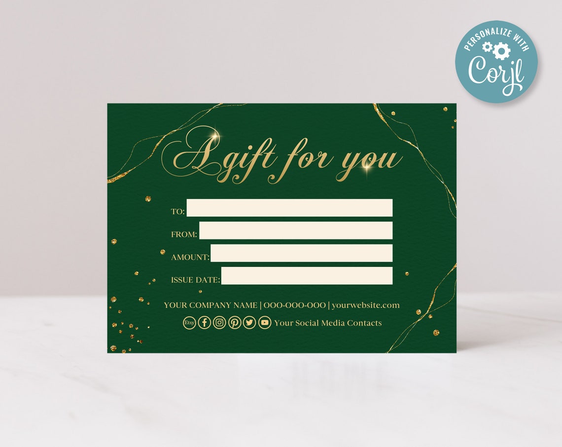 Green Gift Certificate Template, 5x7 Gift Voucher, Modern Gift ...