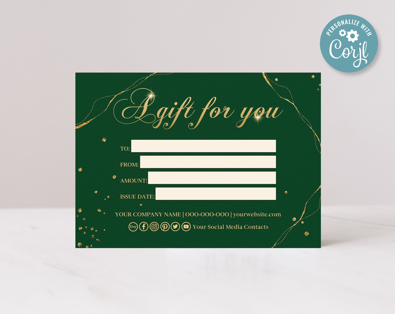 Green Gift Certificate Template, 5x7 Gift Voucher, Modern Gift ...