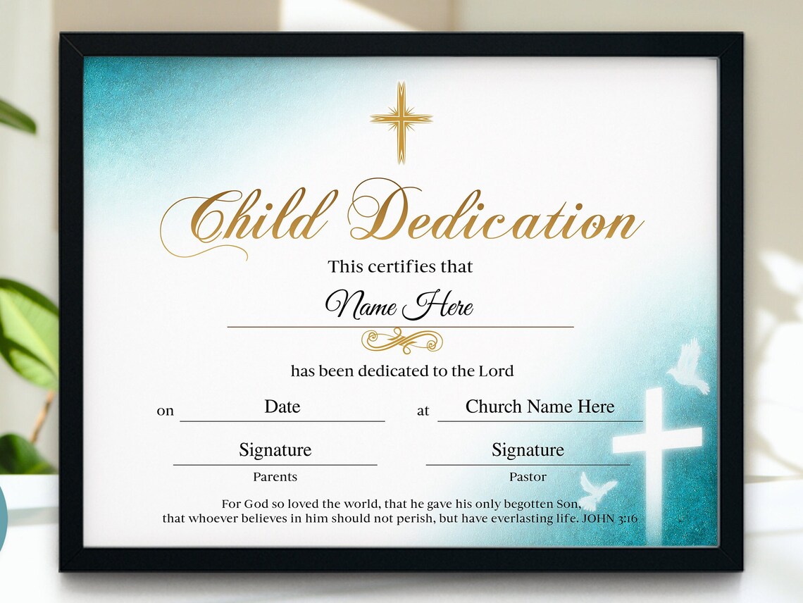 Child Dedication Certificate 11x8.5 Baby Dedication - Etsy
