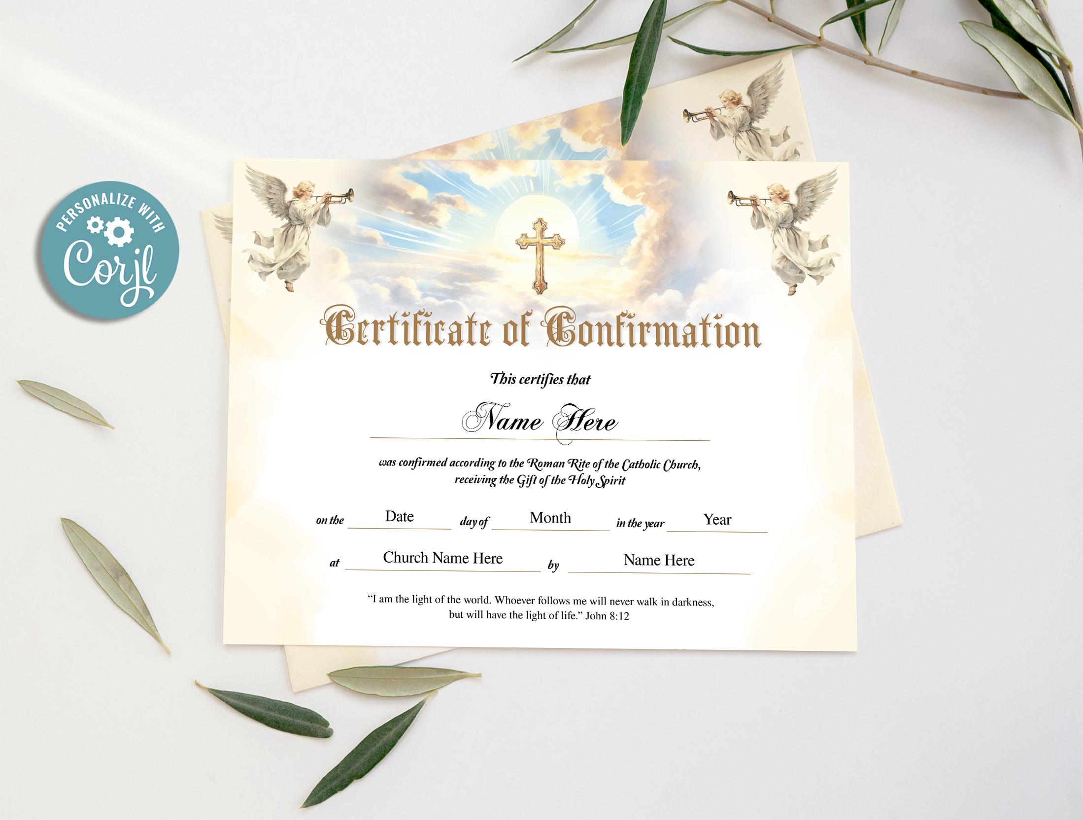 Confirmation Certificate Template, Printable Editable Certificate of Confirmation, 11x8.5 Church ...
