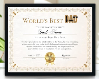 World's Best Dad Certificate Award, Best Dad Award Certificate ...