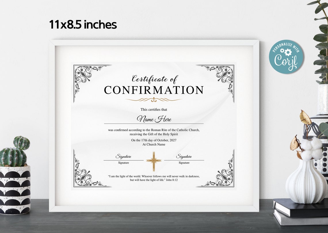 Printable Confirmation Certificate, Church Certificate Template, 11x8.5 ...