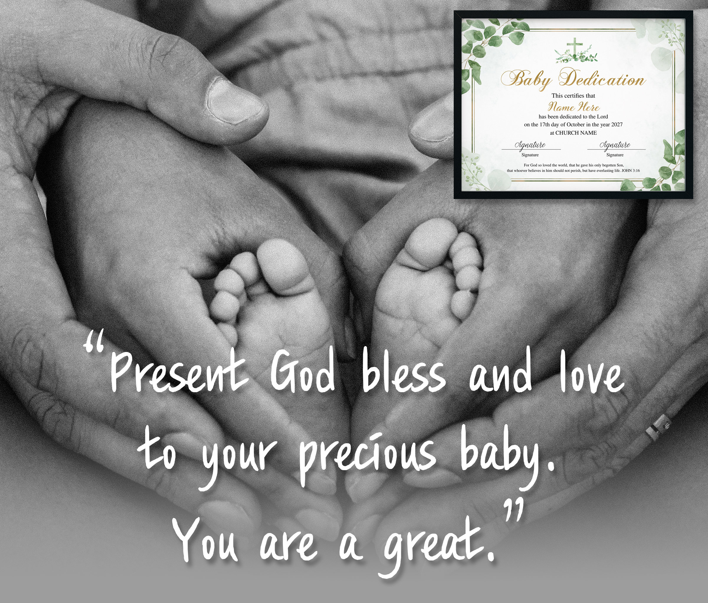 Baby Dedication Certificate, Greenery Leaves Baby Dedication ...