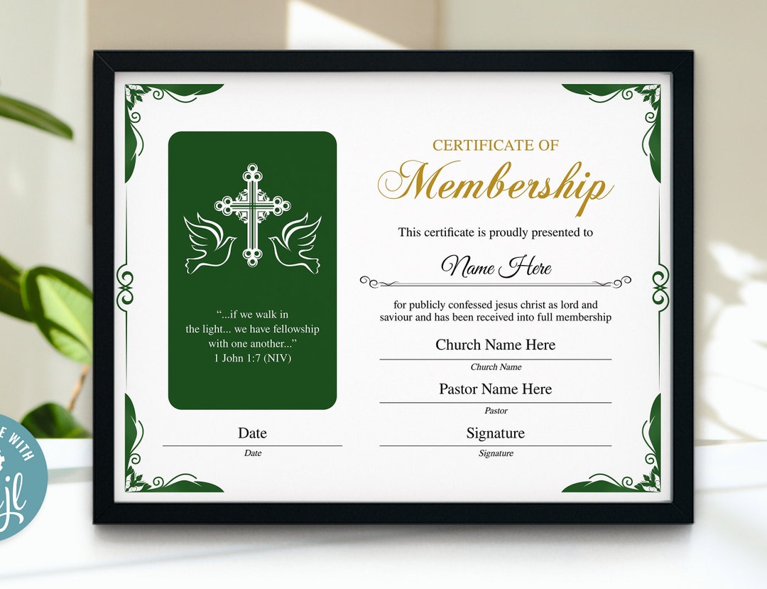 Editable Church Membership Certificate Template, Printable Certificate ...