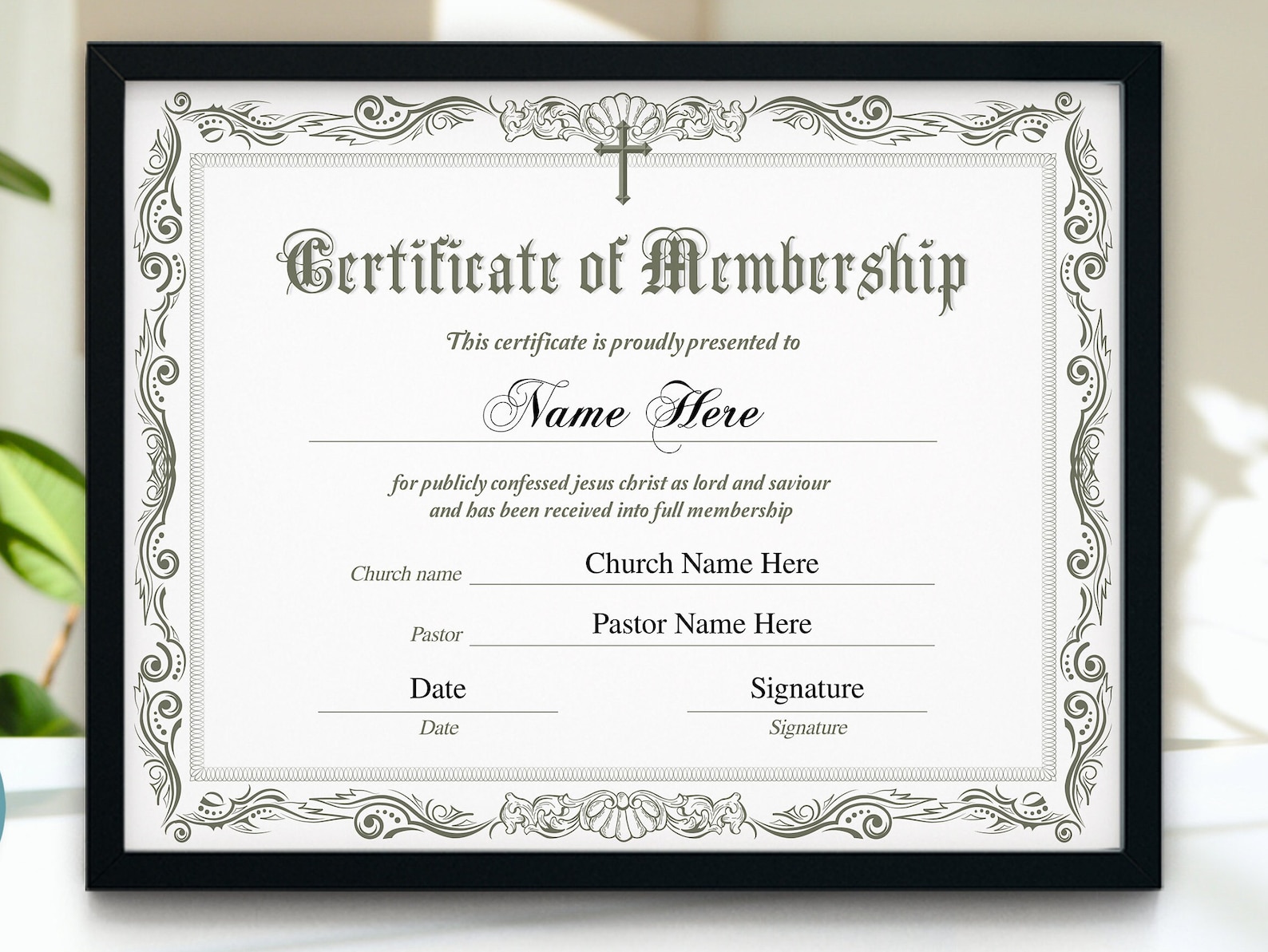 Church Membership Certificate Template, 11x8.5 Printable Certificate of ...